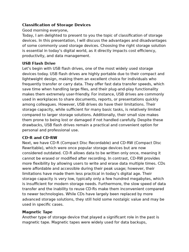Classification of Storage Devices | PDF | Usb Flash Drive | Computer ...