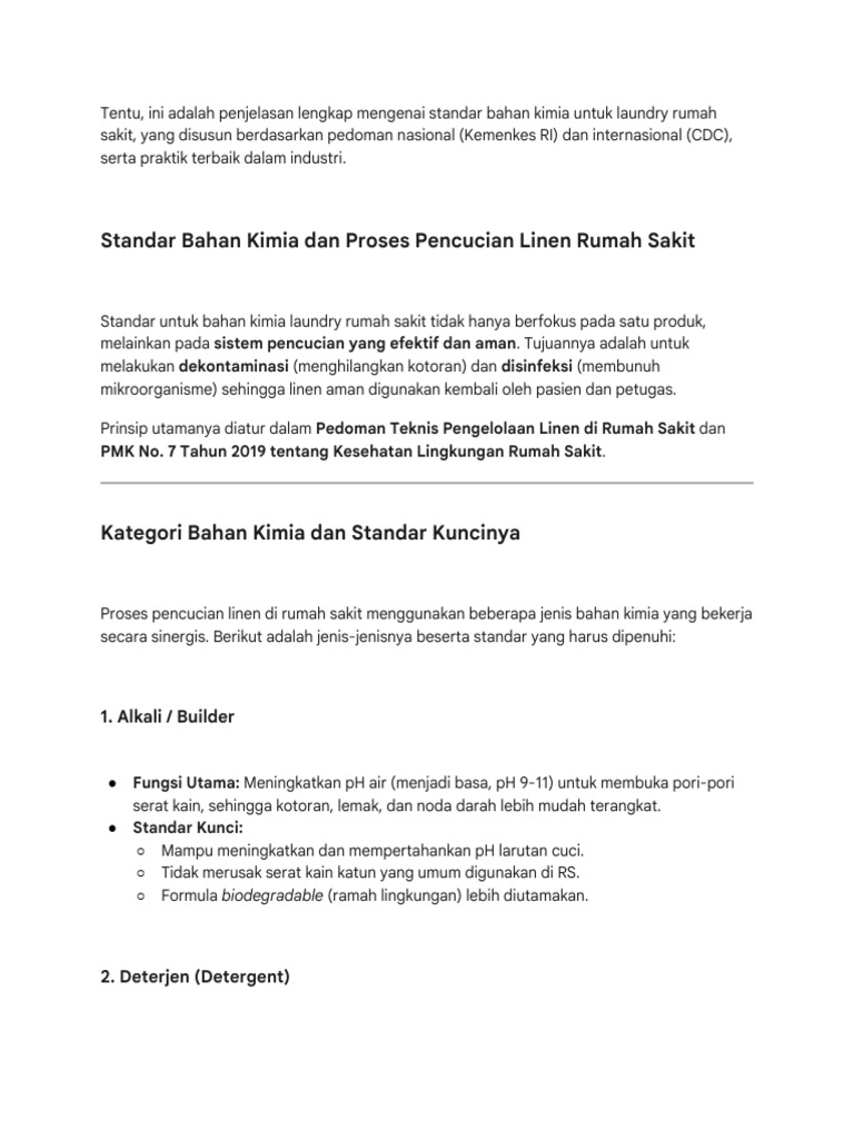Standart Bahan Kimia Untuk Linen Rumah Sakit | PDF