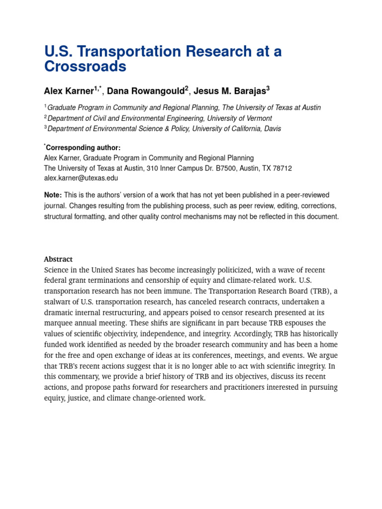 KarnerRowangouldBarajas - US Transportation Research at A Crossroads ...