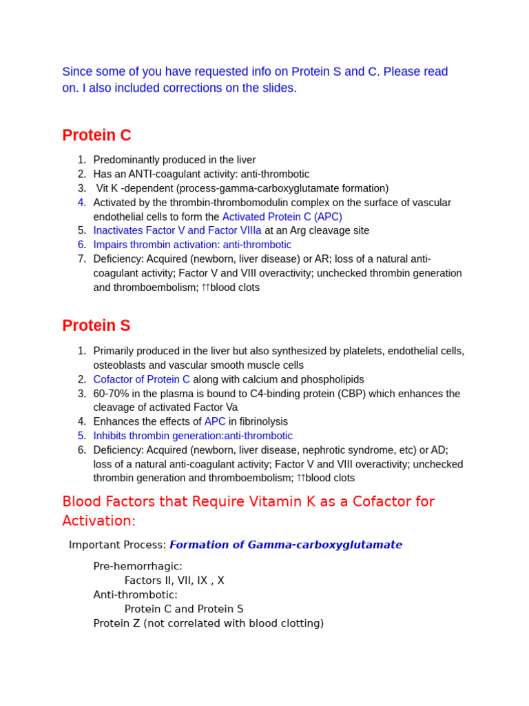 Protein C and Protein S in The Clotting Cascade and CORRECTIONS On Test ...
