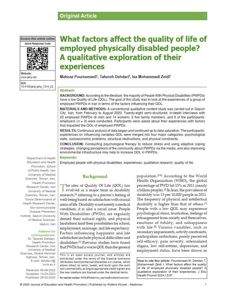 What Factors Affect The Quality of Life Of.57 | PDF | Disability ...