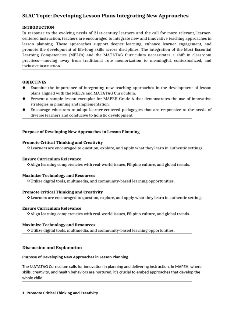 Developing Lesson Plans Integrating New Approaches | PDF | Learning ...