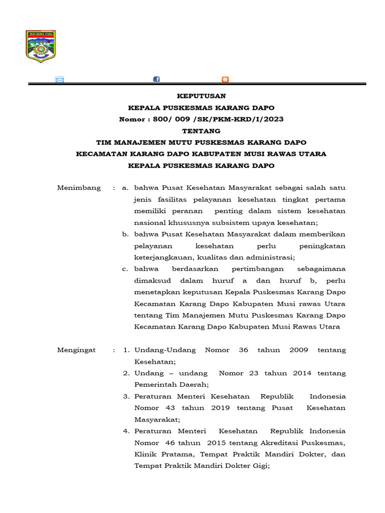 Tim Manajemen Mutu Puskesmas Karang Dapo | PDF