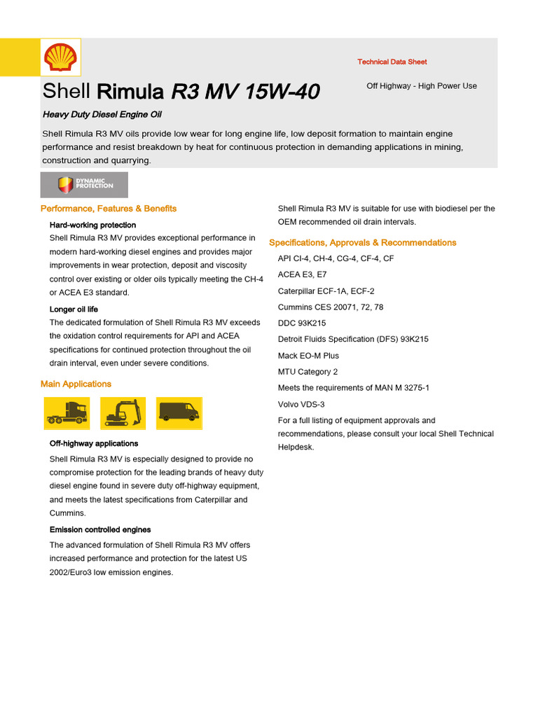 Tds Shell Rimula r3 MV 15w-40 | PDF | Motor Oil