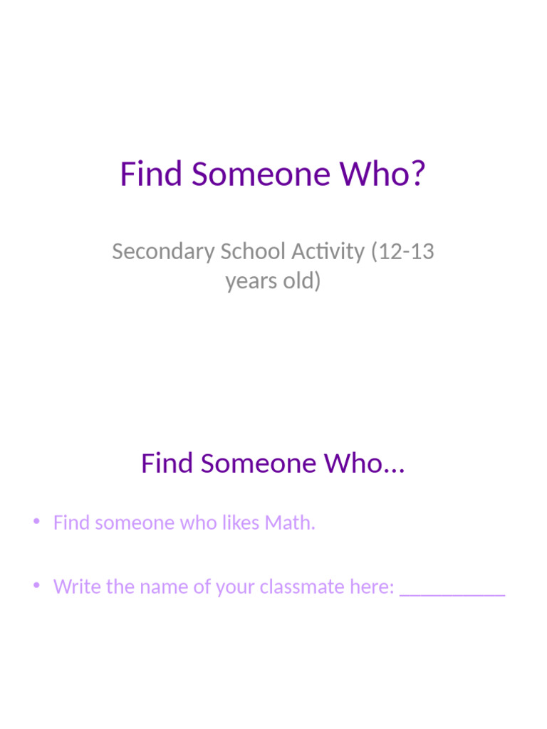Find Someone Who? Activity for Teens | PDF