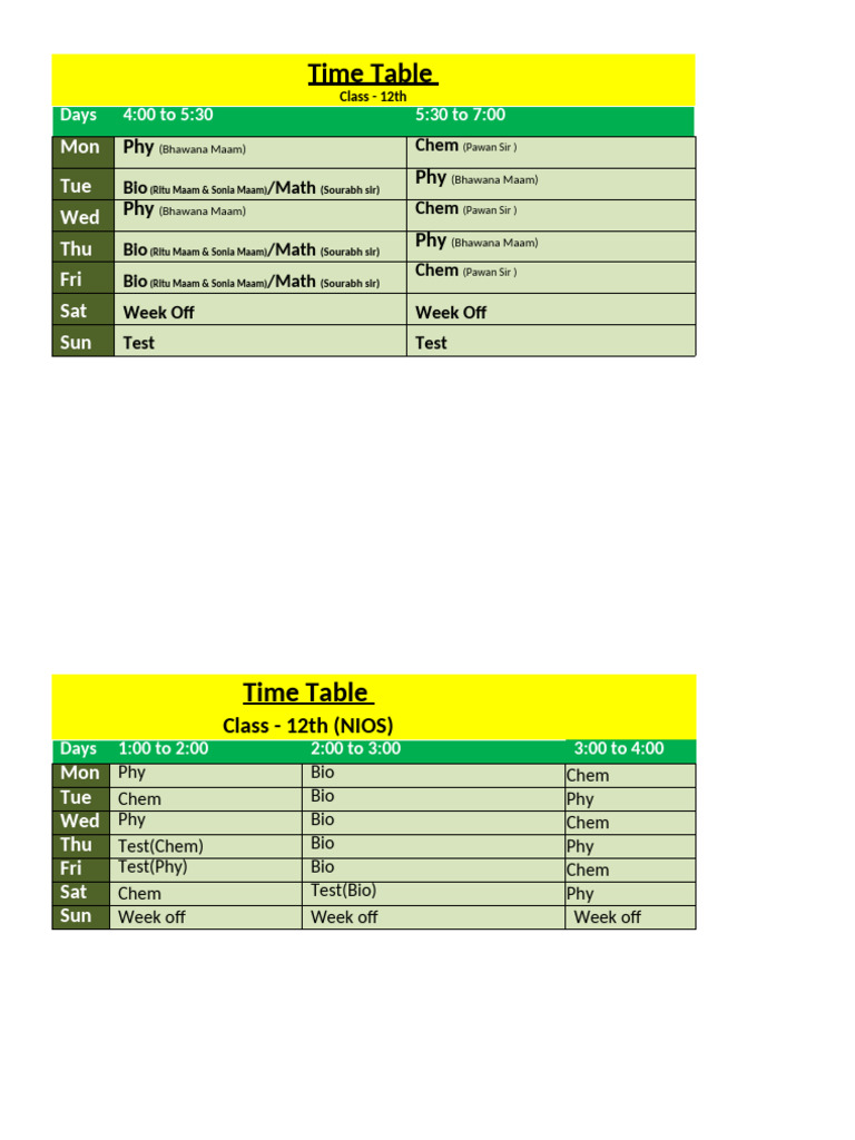 12th Class NIOS Time Table 2025-2026 | PDF