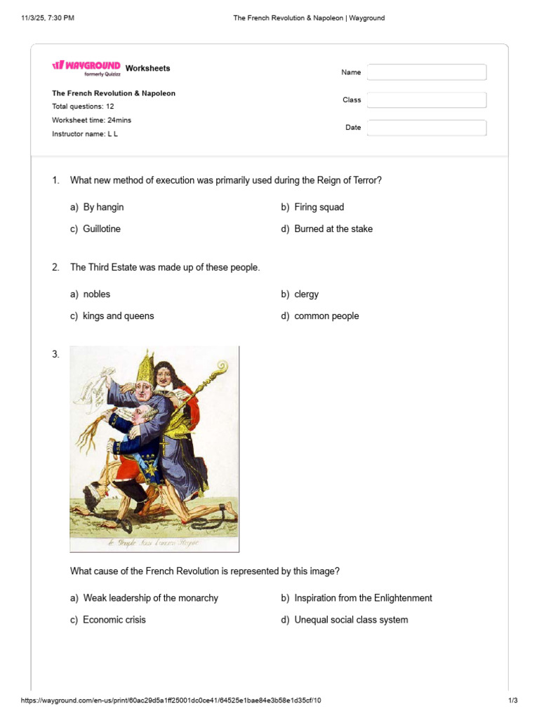 French Revolution & Napoleon Worksheet | PDF | French Revolution ...