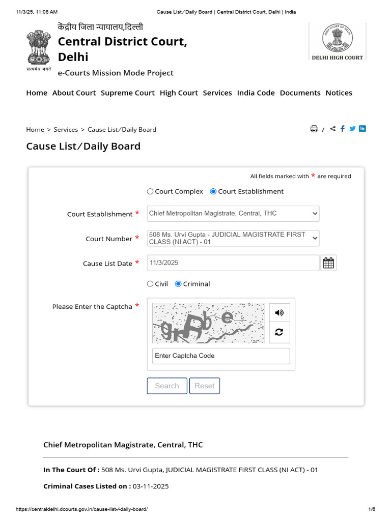 Cause List ⁄ Daily Board _ Central District Court, Delhi _ India | PDF