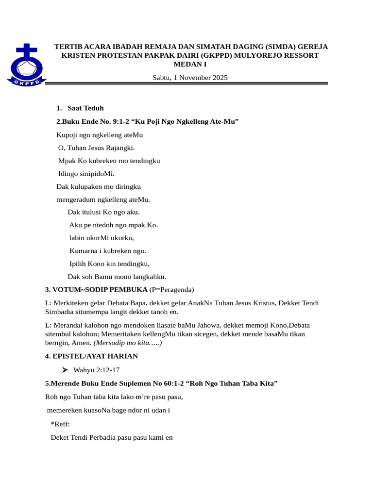 Tertib Acara Ibadah Remaja GKPPD | PDF