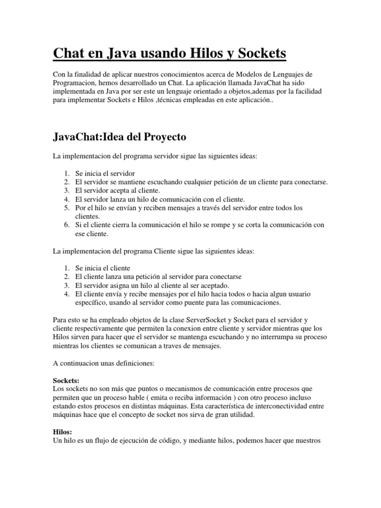 Chat en Java Usando Hilos y Sockets | PDF | Zócalo de red | Hilo ...