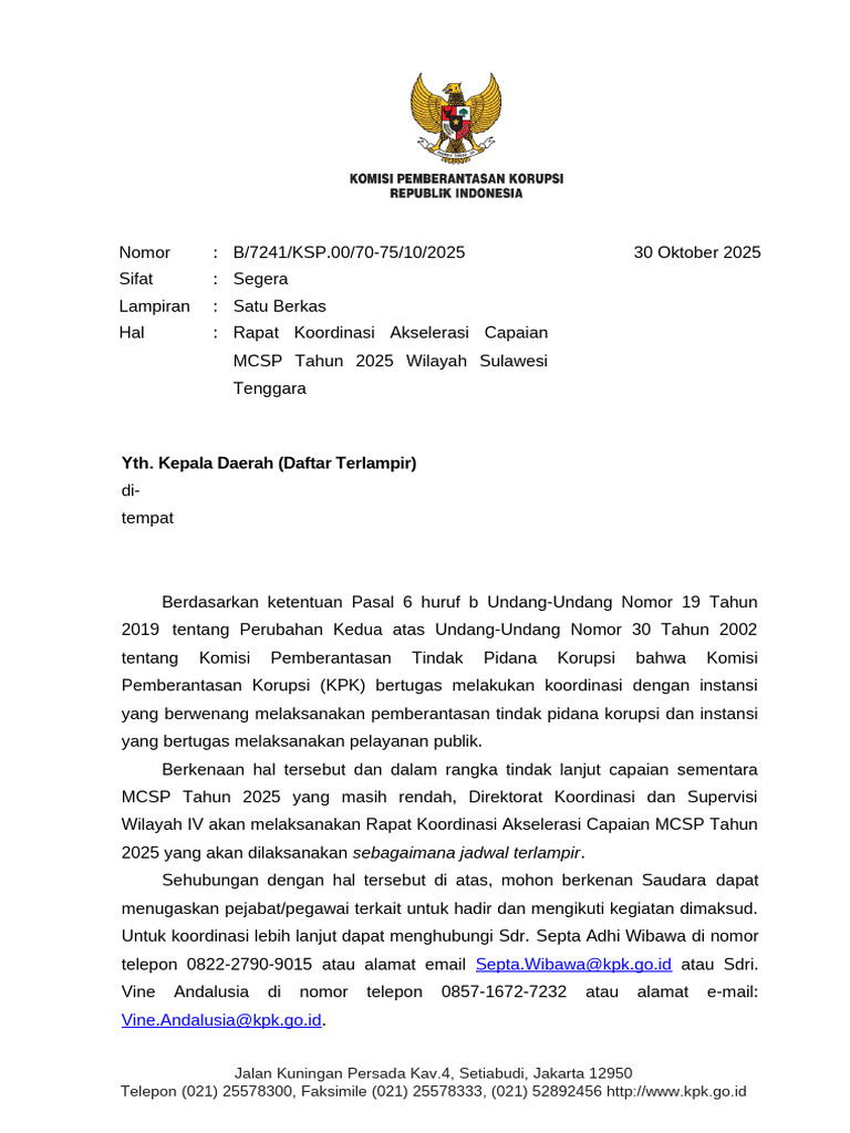 Rapat Koordinasi Akselerasi MCSP 2025 | PDF