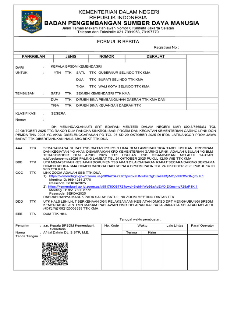 RADIOGRAM SEKDA_RAPAT PENJELASAN | PDF