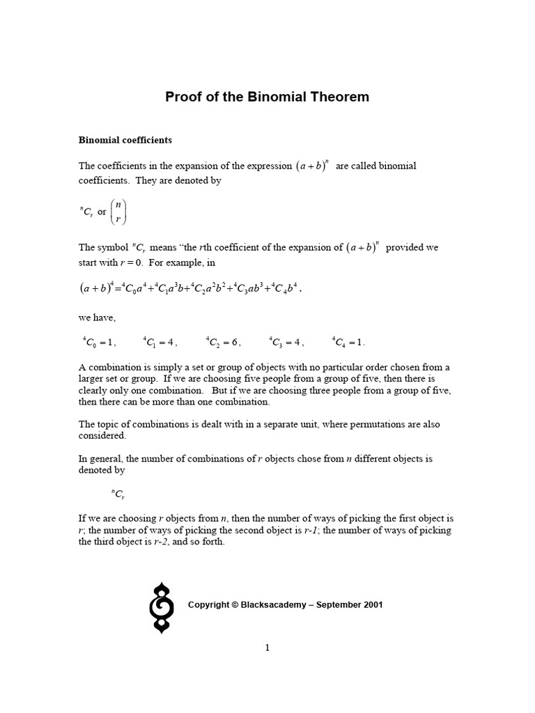 Proof of the Binomial Theorem | PDF | Abstract Algebra | Algebra