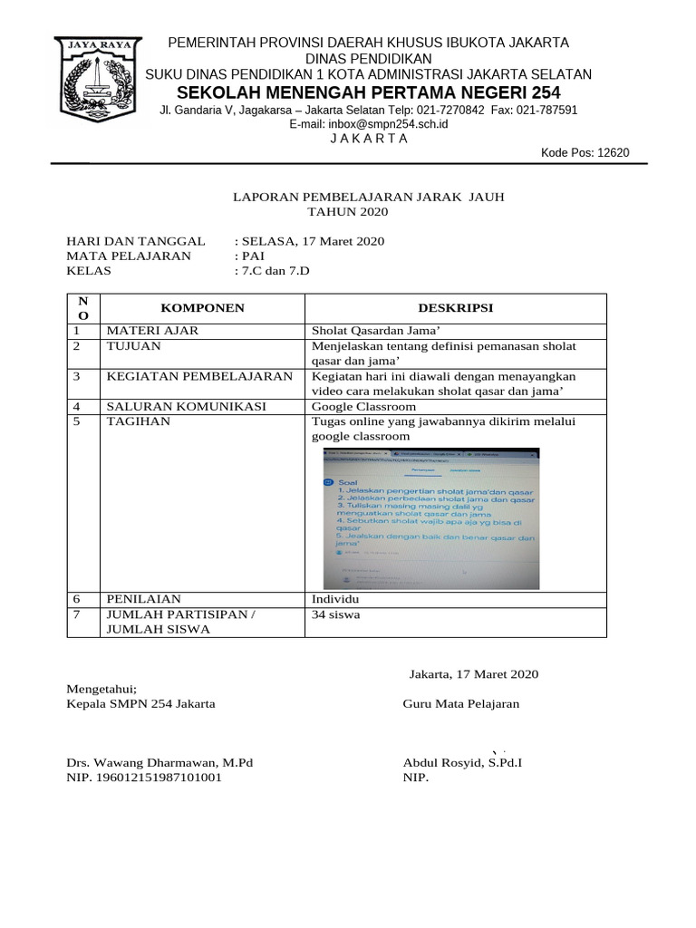Laporan Pembelajaran PAI SMPN 254 Jakarta | PDF