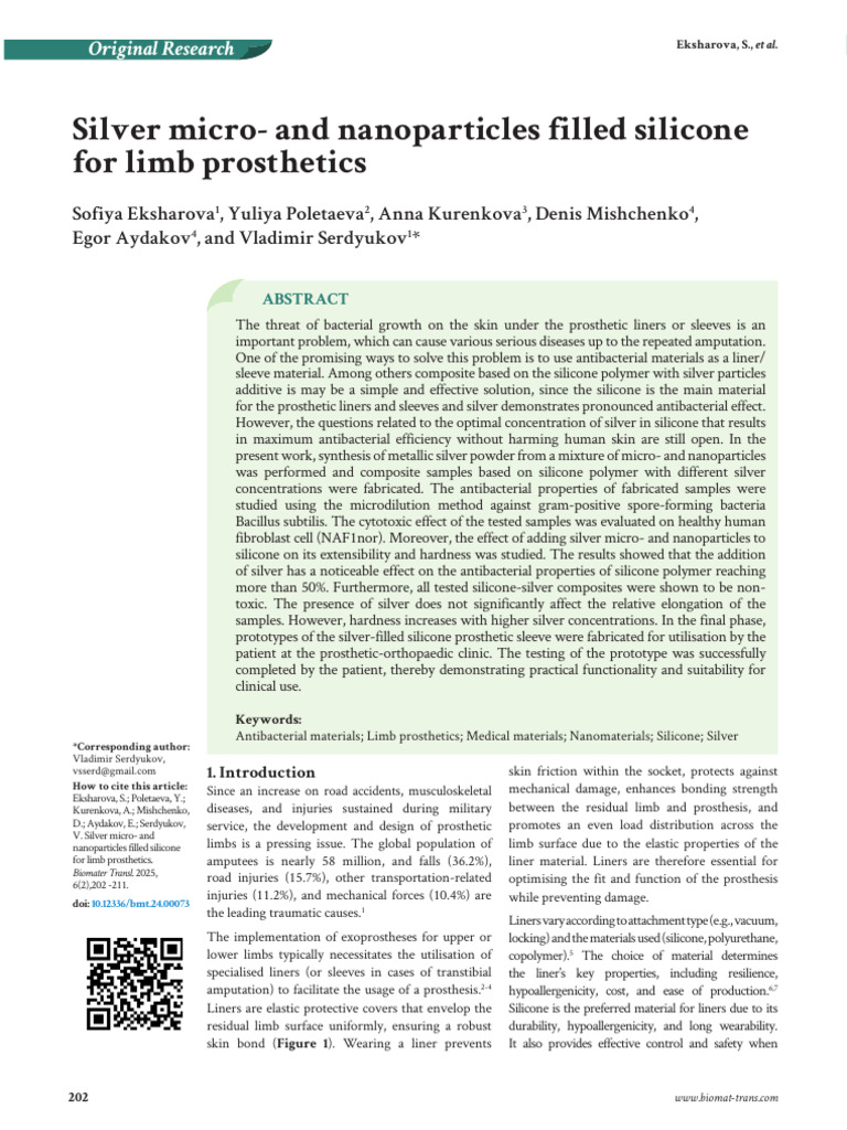 Silver micro- and nanoparticles filled silicone for limb prosthetics ...