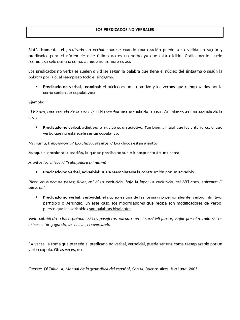 Predicados No Verbales en Gramática | PDF
