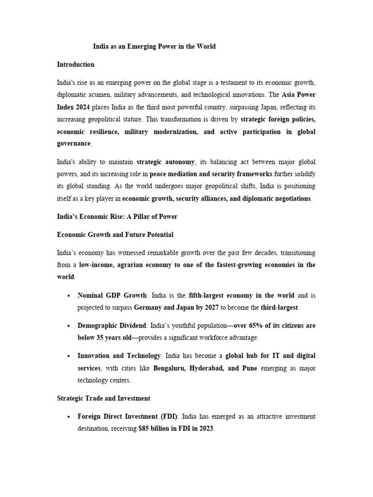 India: Rising Global Power Dynamics | PDF | Economic Growth ...