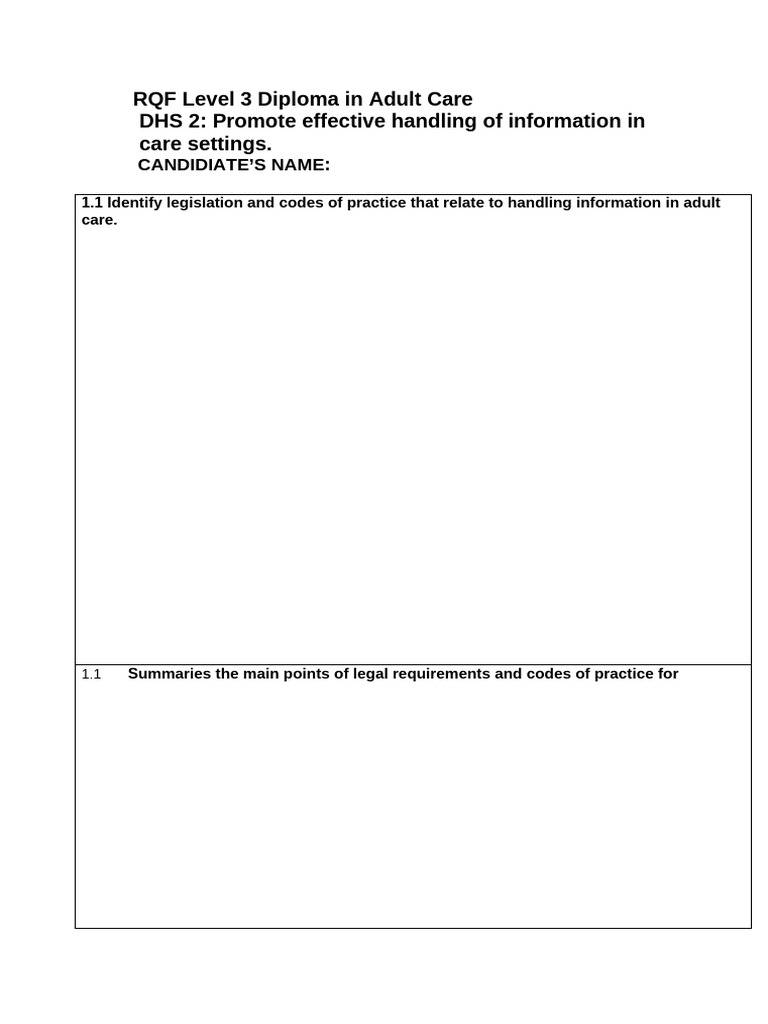 Adult Care Information Handling Diploma | PDF