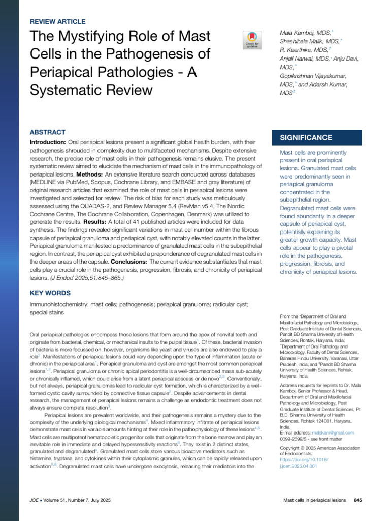 Mast Cells in Periapical Pathologies | PDF | Systematic Review ...