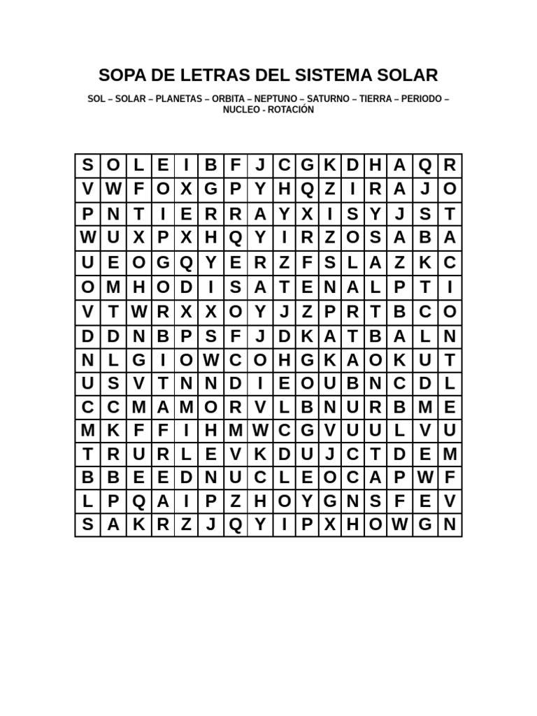 Sopa de Letras Del Sistema Solar | PDF