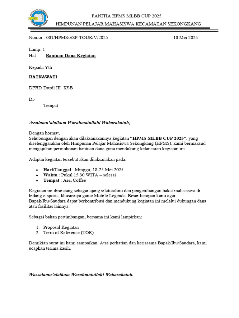 Tor Kegiatan Hpms MLBB Cup 2025 | PDF