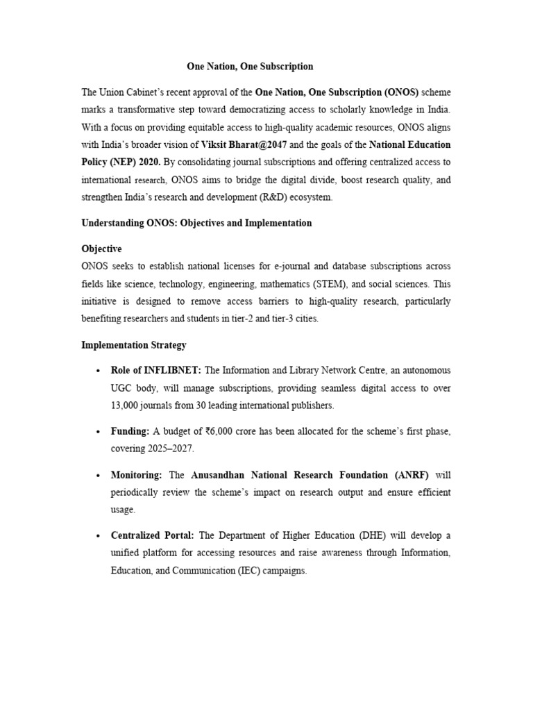 One Nation one subscription | PDF