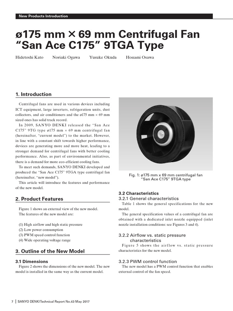 Datasheet Fan Drive Screw 120 TR43E p07 SanAce C175 | PDF | Electric ...