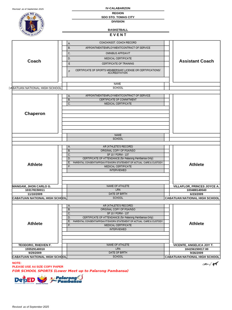 Athlete Record Form for 2025 | PDF | Evidence