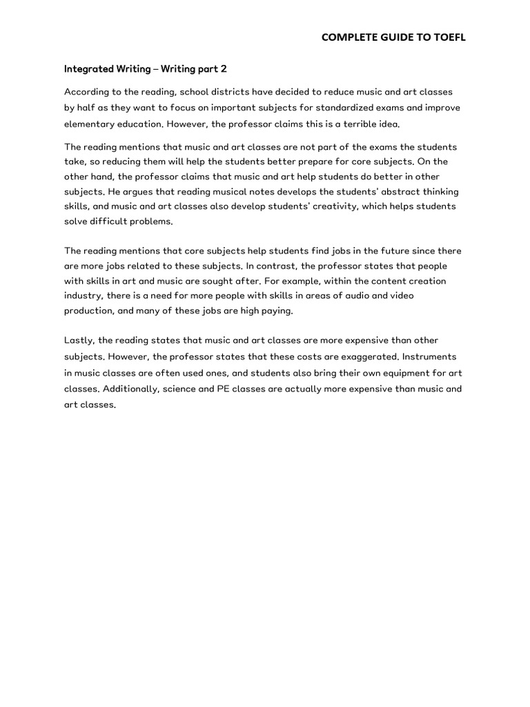 TOEFL Integrated Writing: Music vs. Core Subjects | PDF