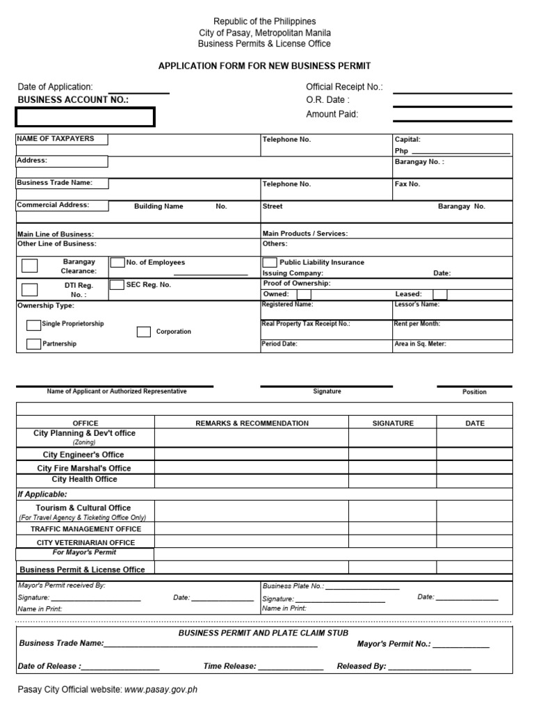 Fillable Where To Get Application Form Business Permit Renewal Pasay | PDF | Business | Business Law