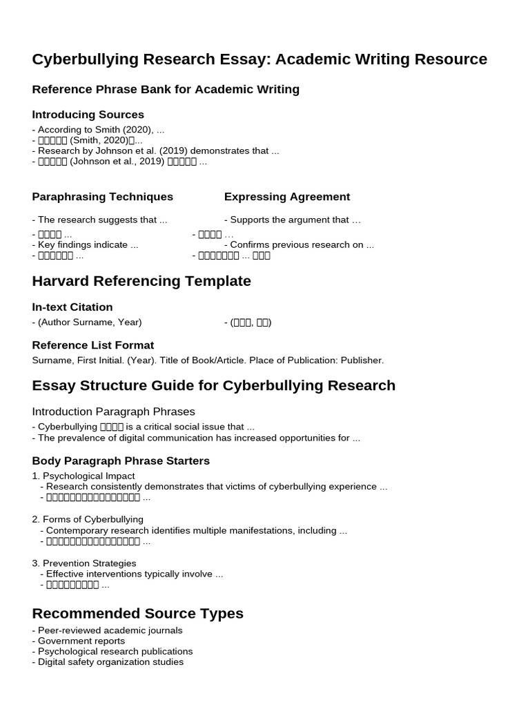 Cyberbullying Research Essay Guide | PDF | Cyberbullying | Citation