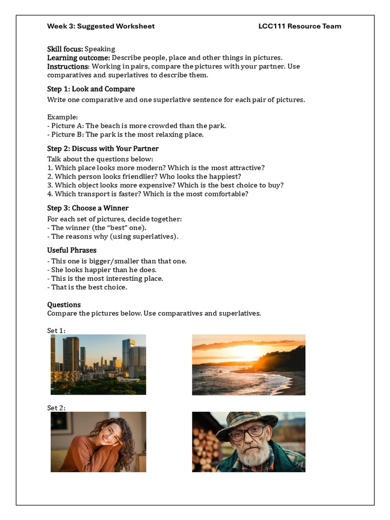 Week 3 Speaking Worksheet | PDF
