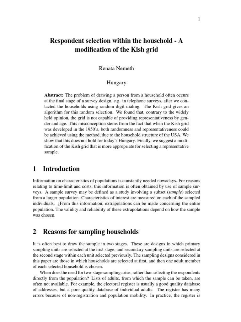 Kish Grid Info | PDF | Sampling (Statistics) | Nonlinear Programming