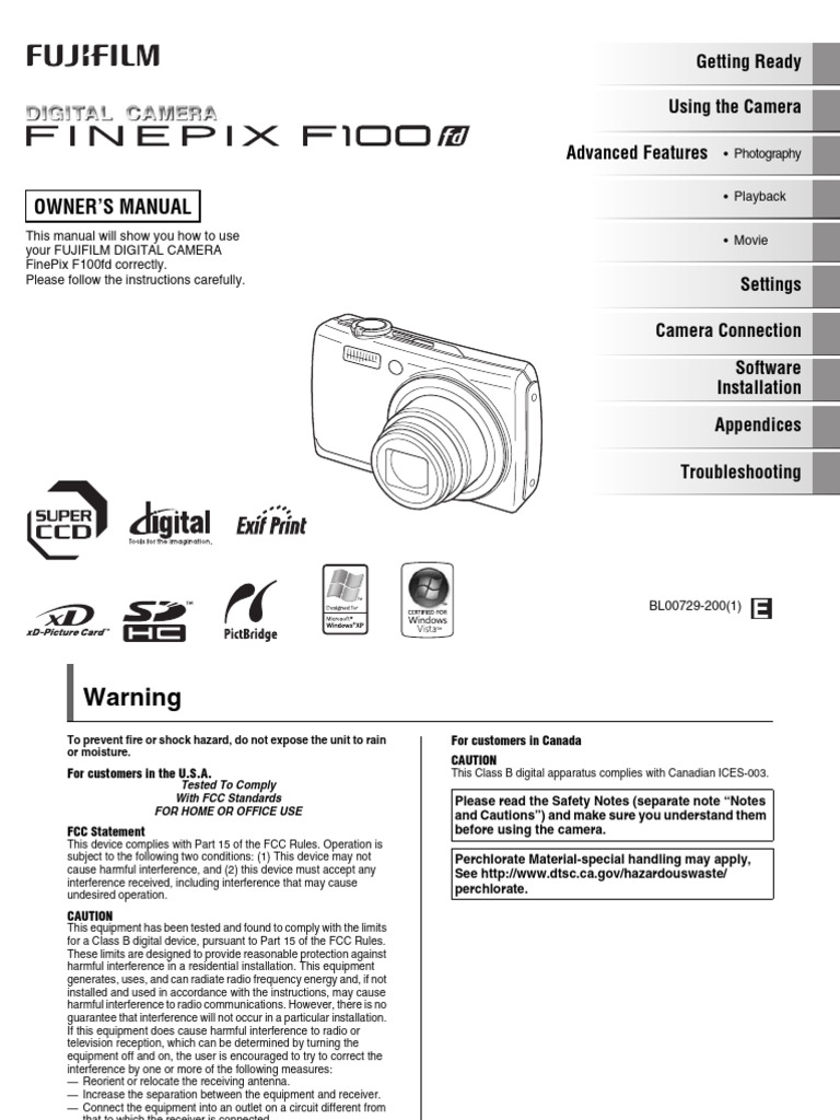 Manual Fuji Finepix f100fd - Ing | PDF | Battery Charger