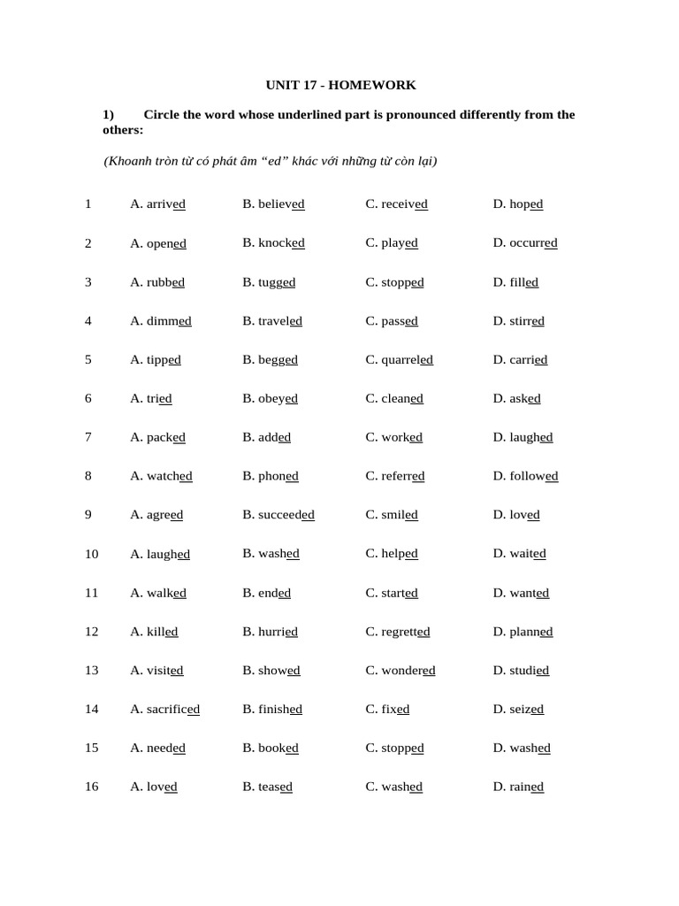 Homework Ngọng Unit 17 1 | PDF