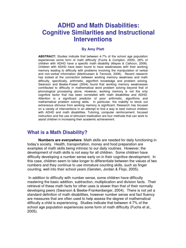 ADHD and Math Disabilities | Working Memory | Attention Deficit ...