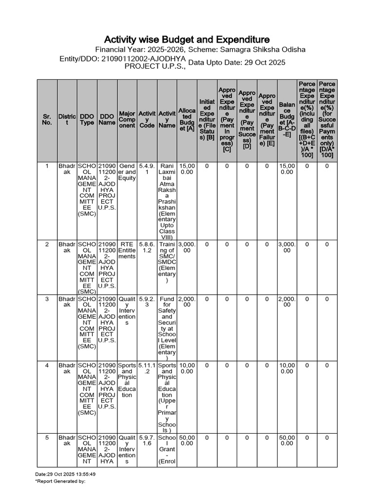 Activity Wise Budget and Expenditure (5) | PDF