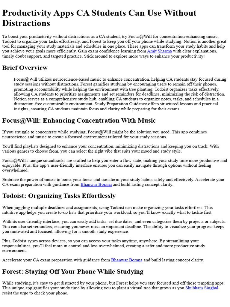 Productivity Apps CA Students Can Use Without Distractions 209355 | PDF ...