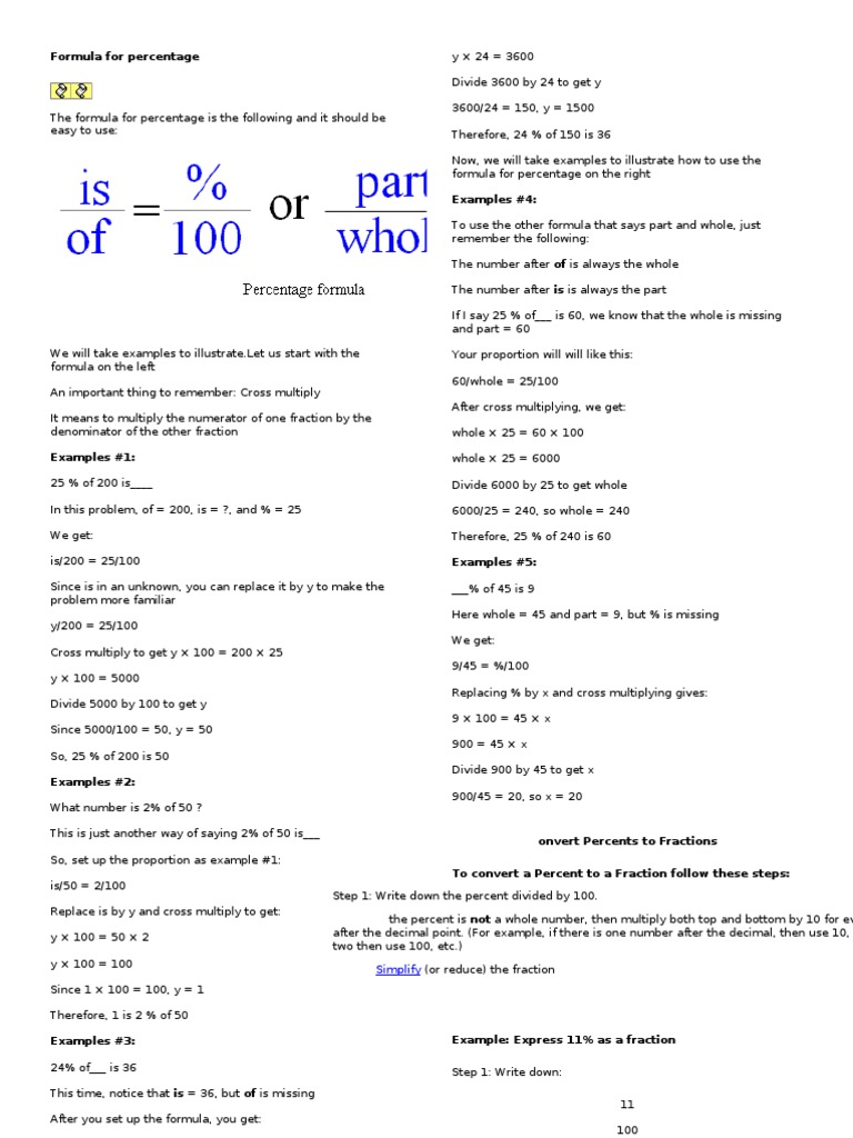 Formula for Percentage | Fraction (Mathematics) | Percentage