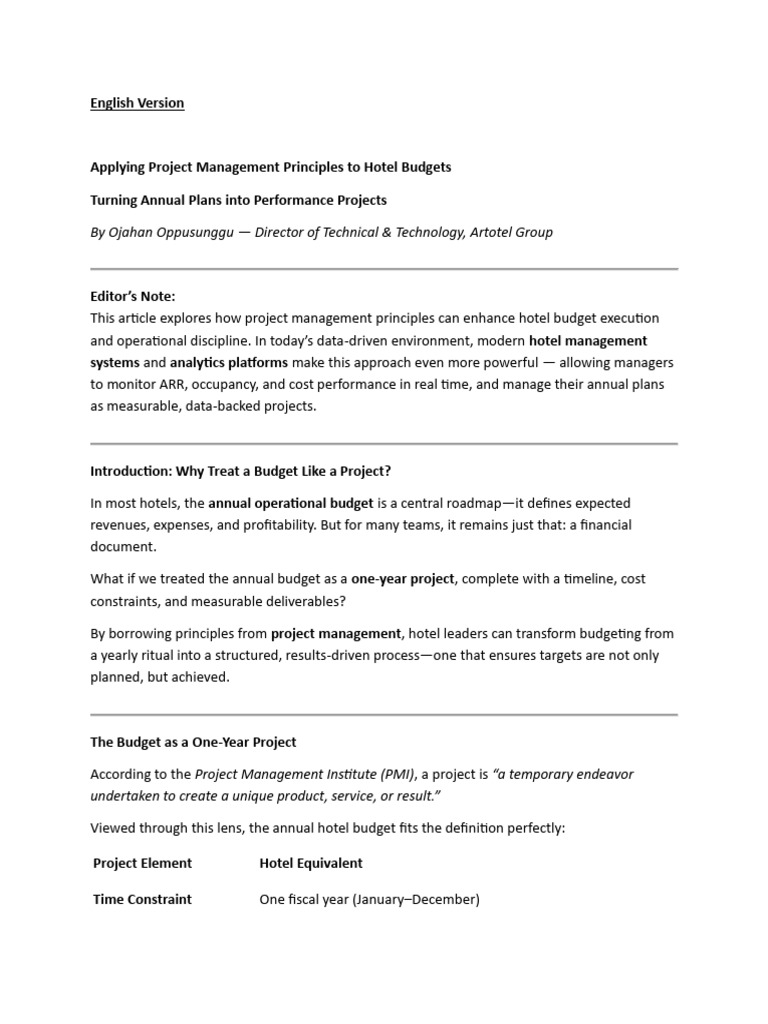 Applying Project Management Principles To Hotel Budgets Rev CY 27102025 ...