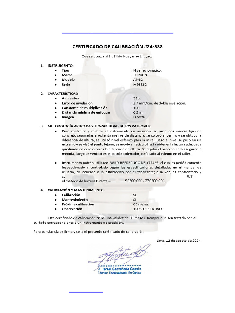 Certificado - Nivel At-B2 - 12-Ago-2024 | PDF | Calibración