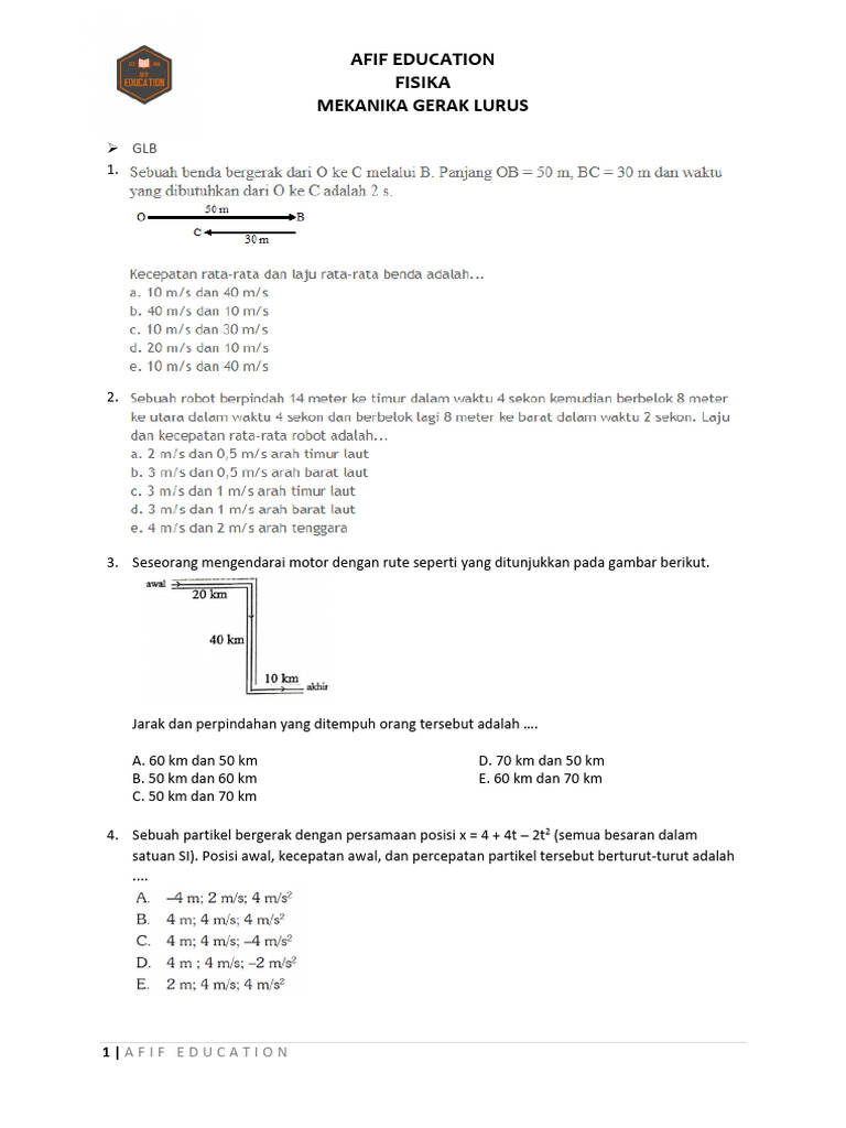 Kinematika Gerak Lurus (GLB Dan GLBB) | PDF