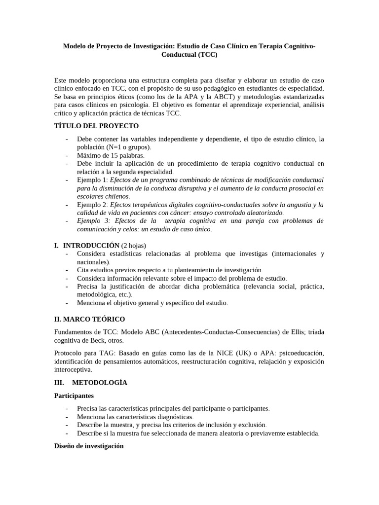 Proyecto de Estudio de Caso Único | PDF | Terapia de conducta cognitiva ...