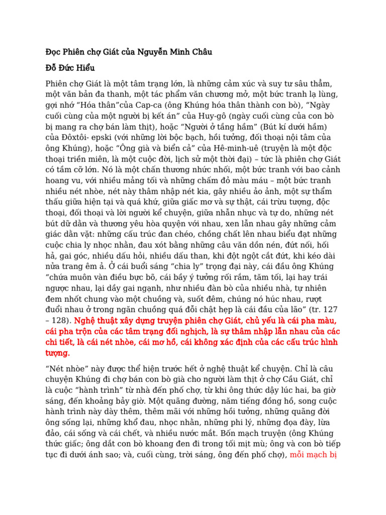 Đọc Phiên Chợ Giát Của Nguyễn Minh Châu | PDF