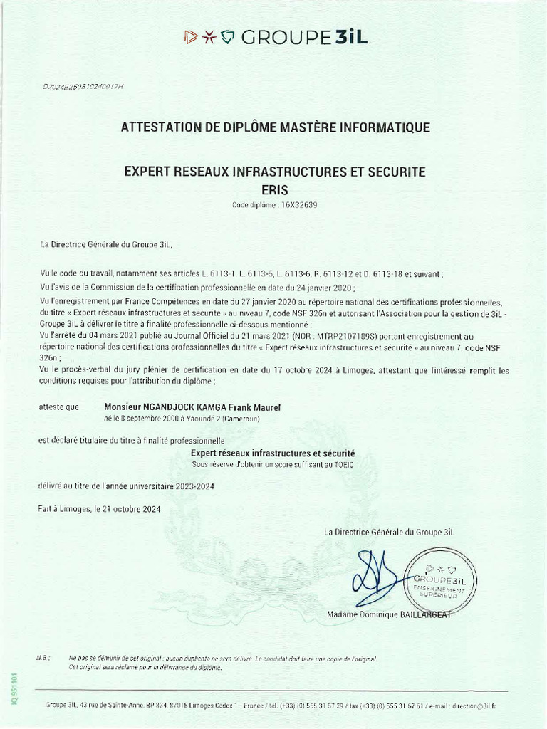 Attestation Ngandjock | PDF