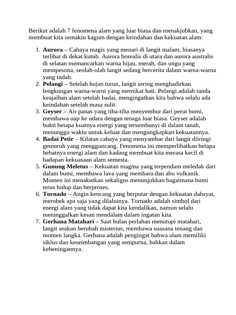 7 Fenomena Alam Menakjubkan Dunia | PDF