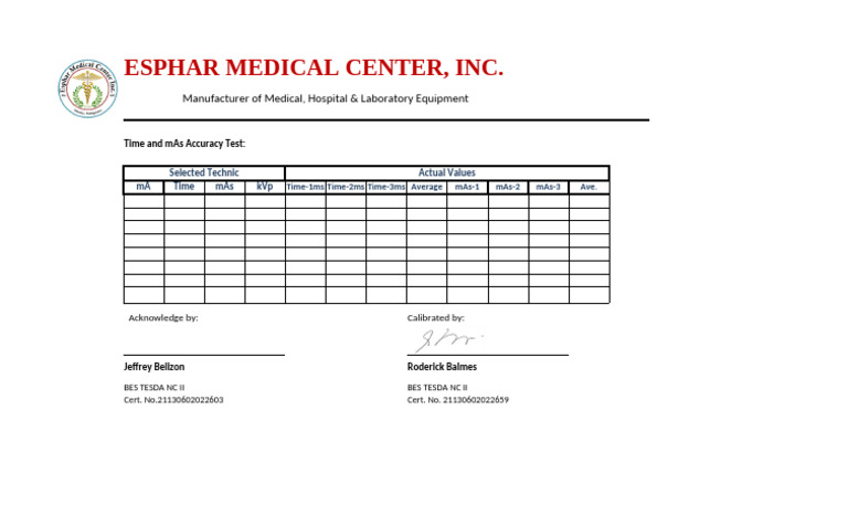 X-Ray Calibration Form (NEW) SMA Medical Laboratory | PDF