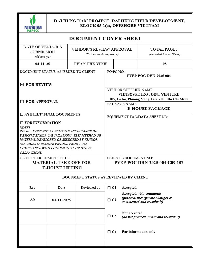 Pvep Poc DHN 2025 004 g09 107 - A0 - Material Take Off For e House ...
