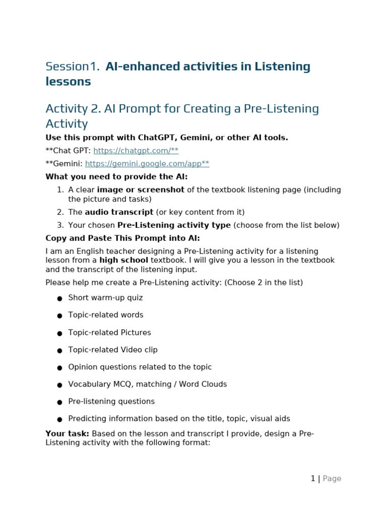 2. Prompts Listening | PDF | Reading Comprehension | English Language