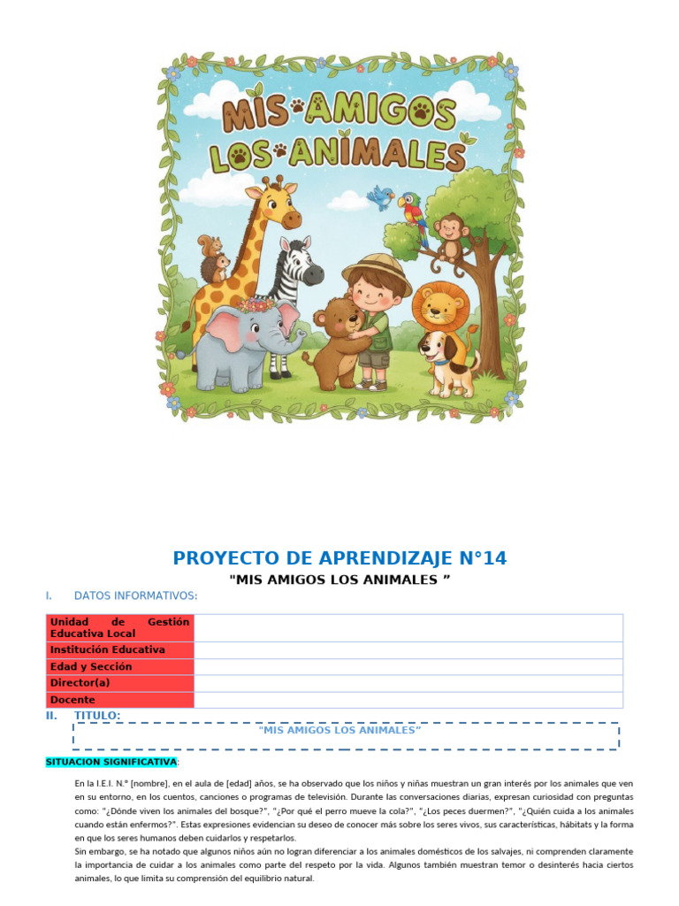 Proyecto "Mis Amigos los Animales" | PDF | Observación | Aprendizaje